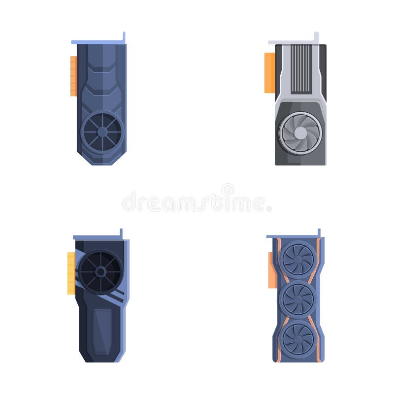 Graphic Card Icons Set Cartoon Vector. Computer Graphic Card with ...