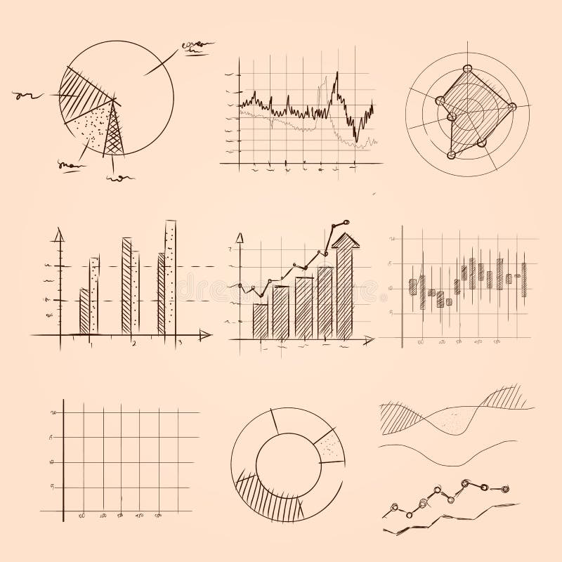 Graphic and Chart Collection Hand Drawing Sketch of Pie, Bar, and Other ...