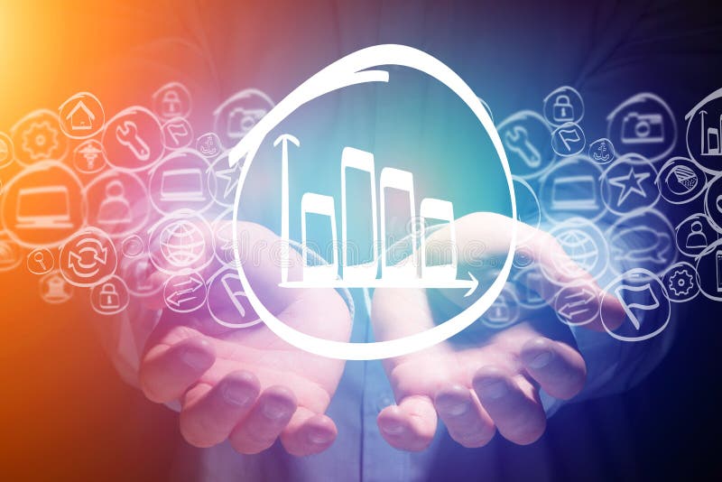Graphic Chart Icon Going Out Hands - Technology Concept Stock Image ...