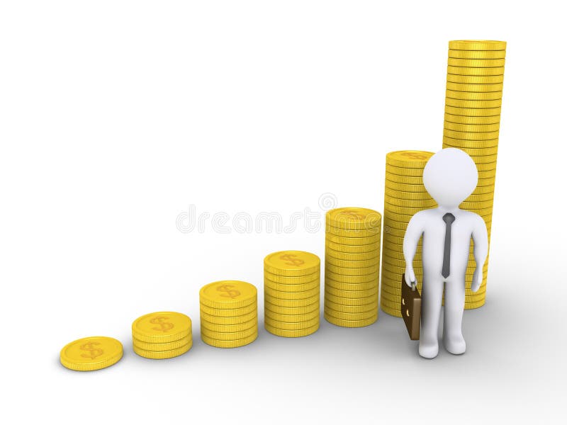 Graphic Chart of Stacked Coins and a Businessman Stock Illustration ...