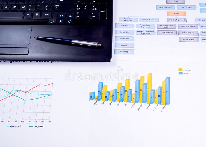 Graphic Charts and Notebook, Ballpoint Pen on the Table Stock Image ...