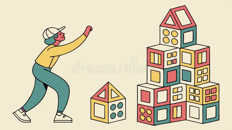 Graphic of a Child Playing with Blocks Creating Abstract Structures ...