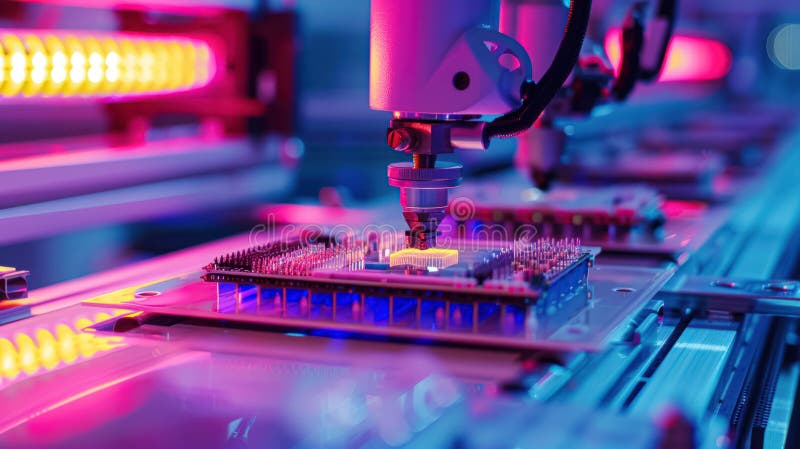 Graphic Chip Assembly in an Automated Factory Showcasing the Delicate ...