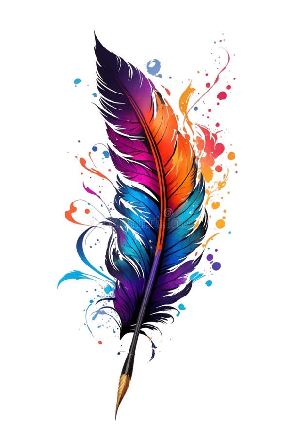 Graphic Colorful Pen for Writing Bird Feather Stock Illustration ...