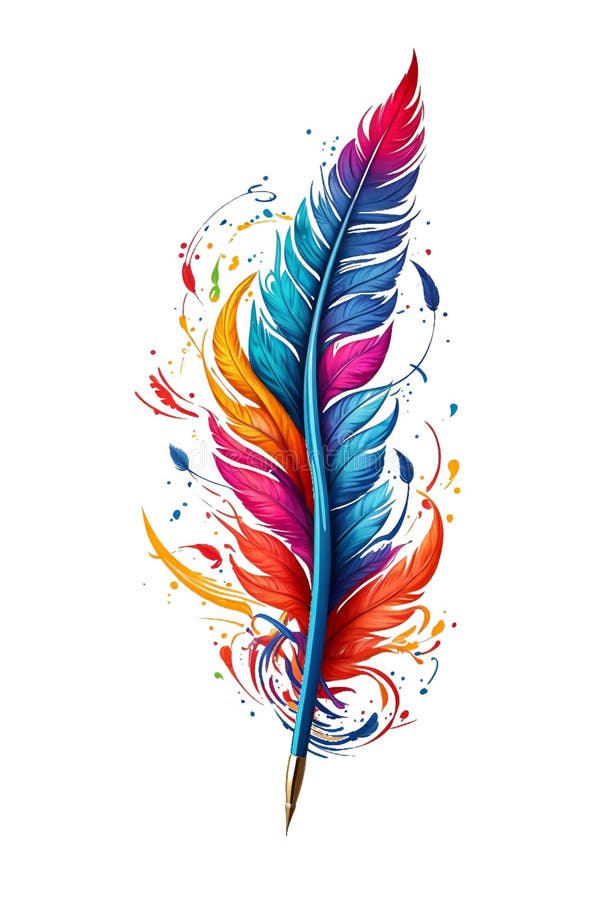 Graphic Colorful Pen for Writing Bird Feather Stock Illustration ...