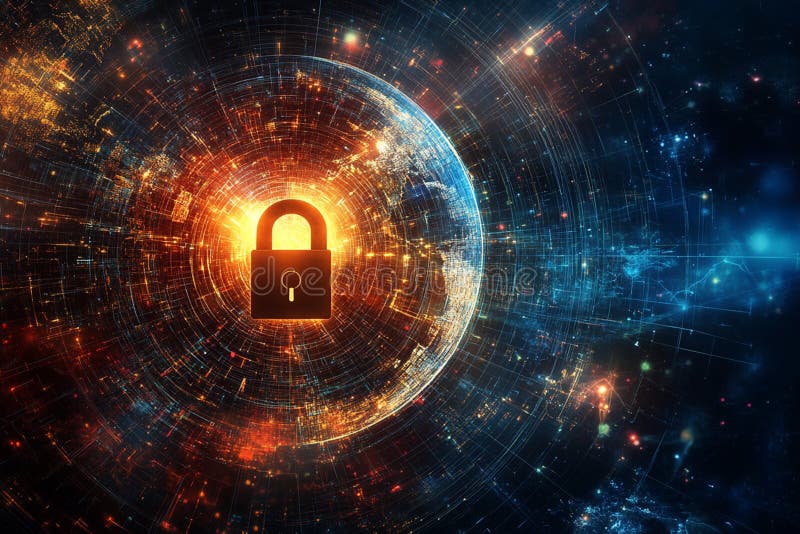 Graphic Concept of Digital Lock on the Background of the Global ...