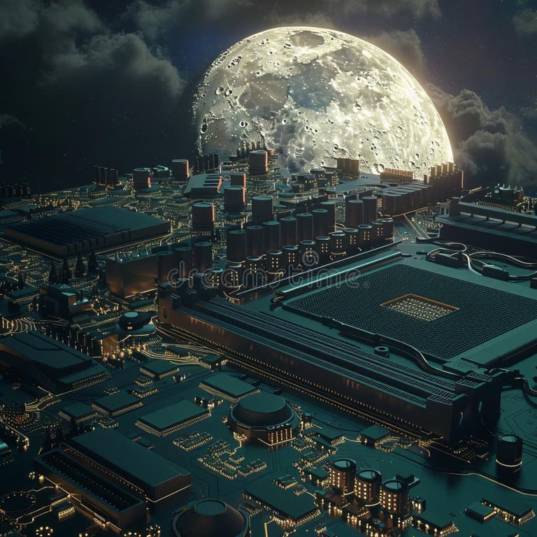 Graphic of Conceptual Art of Scientific Data Visualization on a Moonlit ...