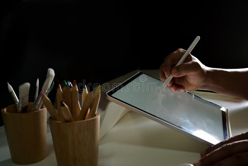 Graphic Creative Designer Drawing and Working with Digital Display ...