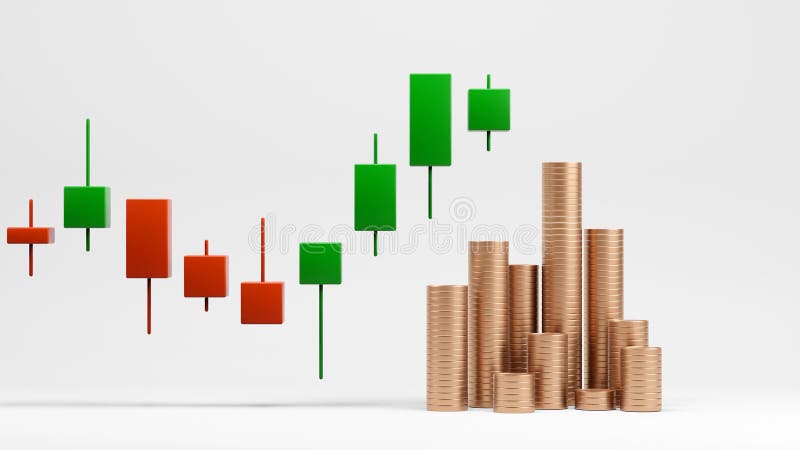 Graphic of 3D Candlestick in Stock Market with Money, 3D Render Stock ...