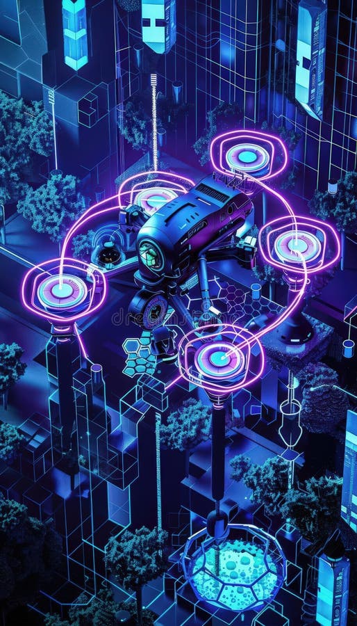 Graphic of 3D Model of an AI Drone Analyzing Environmental Data with ...