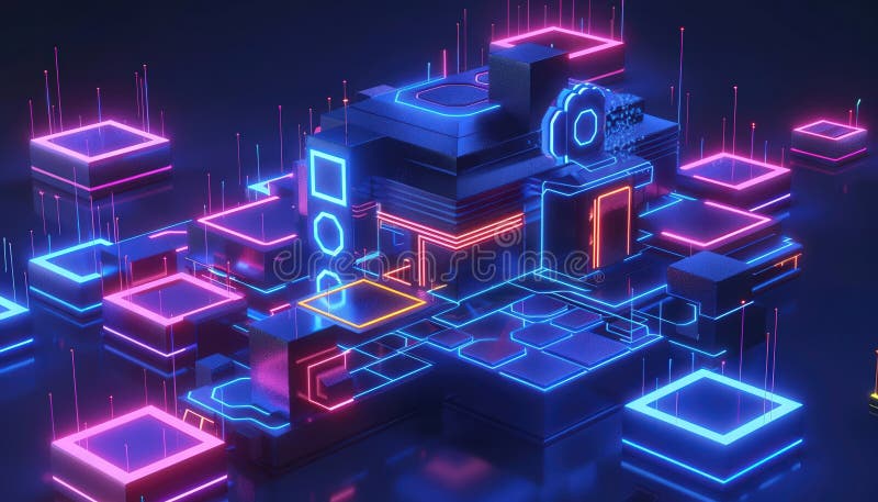 Graphic of 3D Model of an AIpowered Smart Home with Glowing Hexagon ...