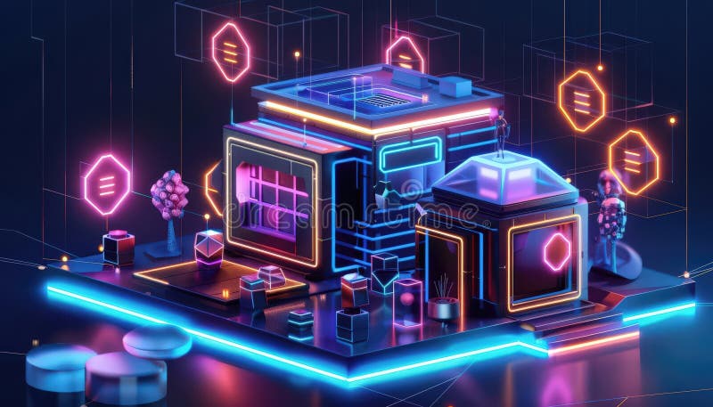 Graphic of 3D Model of an AIpowered Smart Home with Glowing Hexagon ...