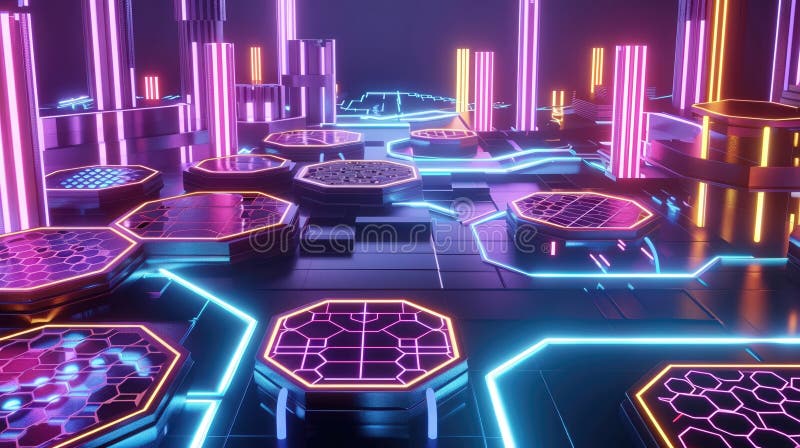 Graphic of 3D Model of a Futuristic Energy Grid with Neonlit Structures ...
