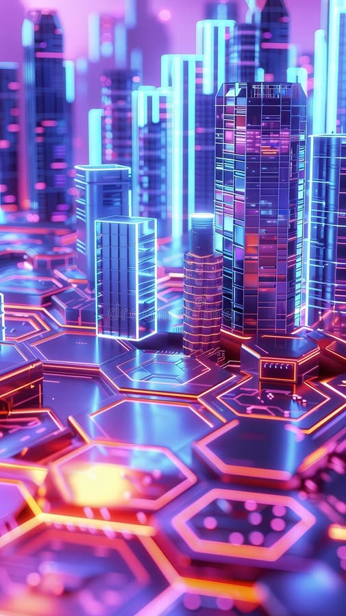 Graphic of 3D Model of a Hitech Logistics Center in a Neonlit ...