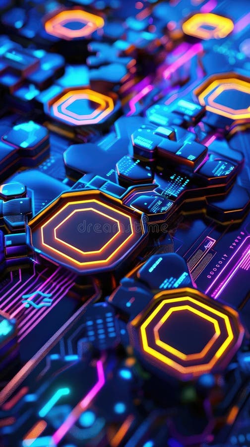 Graphic of 3D Model of a Hitech Transportation Hub with Glowing Hexagon ...