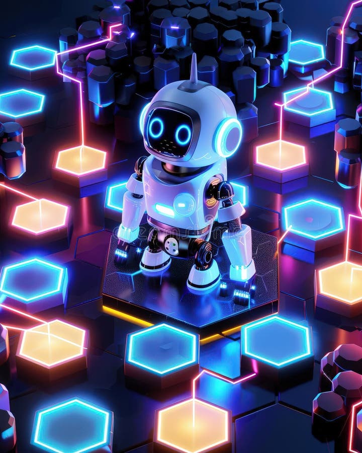 Graphic of 3D Model of a Robot Managing Logistics Data Surrounded by ...