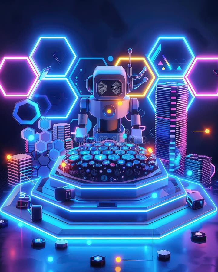 Graphic of 3D Model of a Robot Managing Logistics Data Surrounded by ...