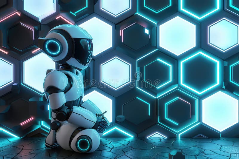 Graphic of 3D Model of a Robot Planning a Strategy Set Against a ...