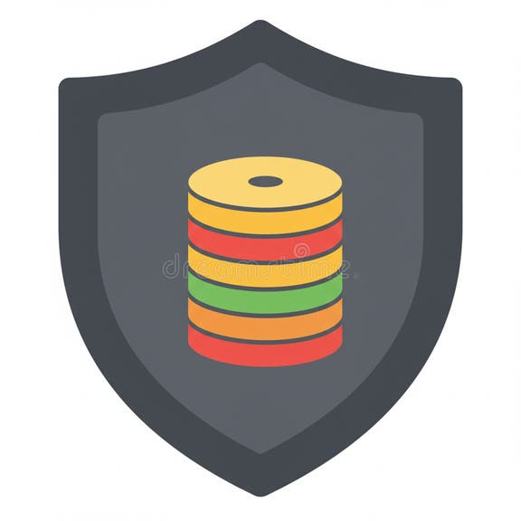 A Graphic of a Dark Shield Icon Displaying a Stack of Colorful Disks ...