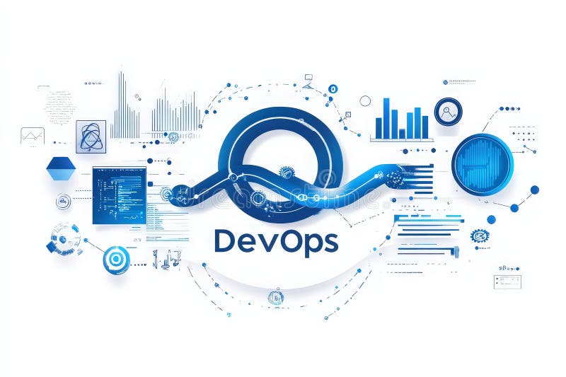 DevOps Concept Illustrated with Infinity Loop Symbol and Data Analytics Visualizations Stock ...