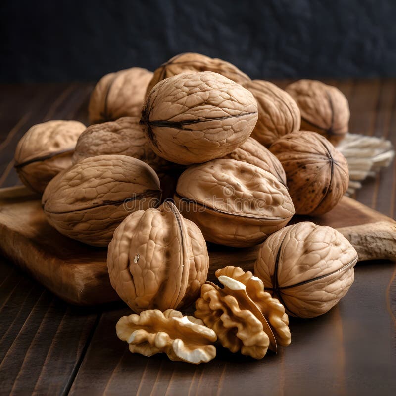 Several Walnuts Arranged on a Dark Background. these Walnuts Have an ...
