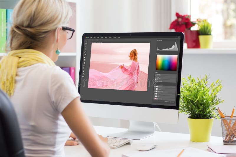Graphic Design Artist Editing Photo on Computer Stock Photo - Image of ...