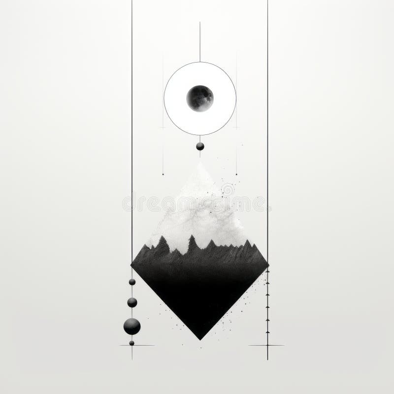 Minimal Black and White Mountain Designs with Moons Stock Illustration ...