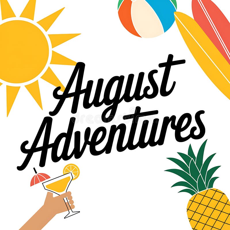 August Adventures Summer Fun Beach Vacation Time Stock Illustration ...