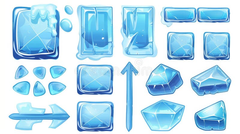 Graphic Design Elements of Ice Game Buttons, Iced Cartoon Menu ...