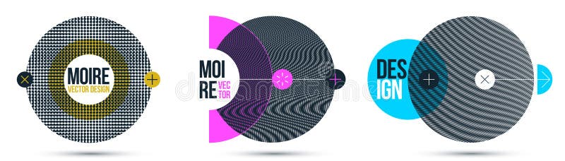 Graphic Design Elements Vector Set, Moire Trendy Layouts with Circles ...