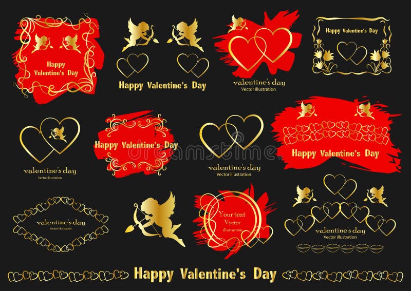 Graphic Design Elements. Vintage Valentine`s Love Set in Vector. Stock ...