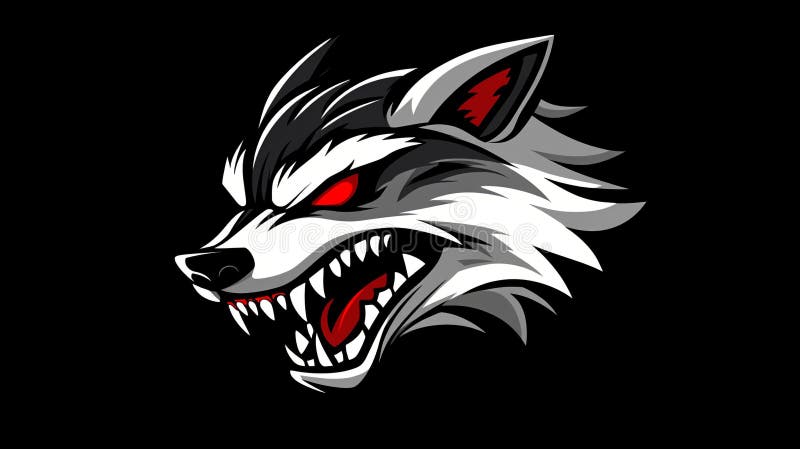 Aggressive Wolf Mascot Logo Design with Red Eyes and Fangs Stock ...