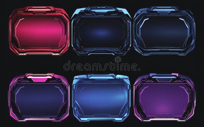 The Graphic Design Features Six Square Panels with Glowing Borders on a ...