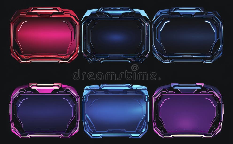 The Graphic Design Features Six Square Panels with Glowing Borders on a ...