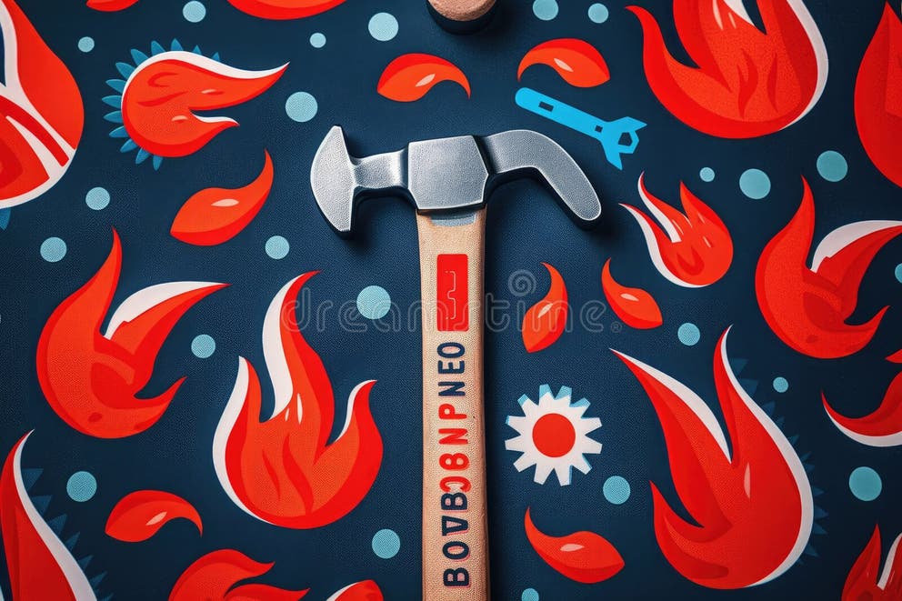 Stylish Claw Hammer on Fire Pattern Background Stock Illustration ...