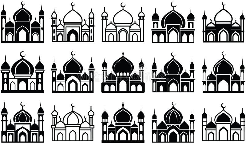Collection of Islamic Mosque Silhouettes with Domes and Minarets Stock ...