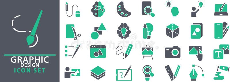 Graphic Design Green Icon Set Stock Vector - Illustration of drawing ...
