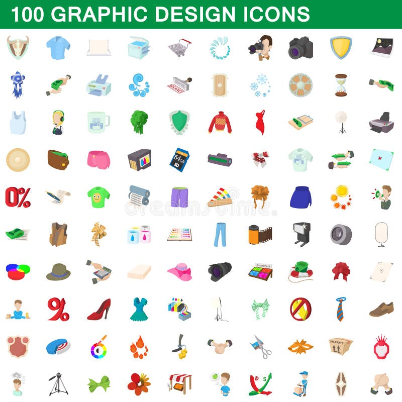 100 Graphic Design Icons Set, Cartoon Style Stock Vector - Illustration ...