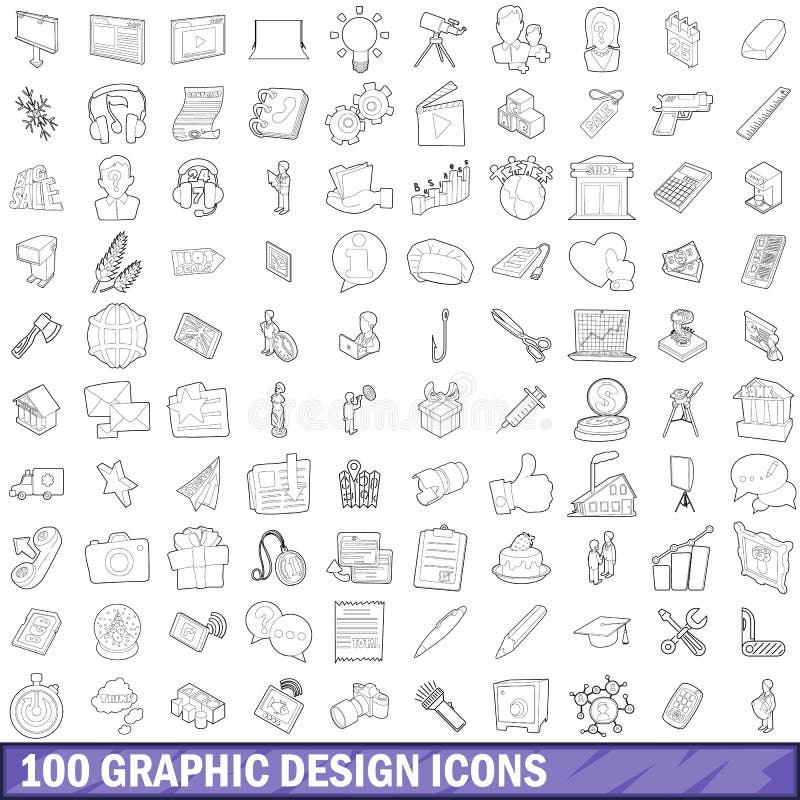 100 Graphic Design Icons Set, Outline Style Stock Vector - Illustration ...