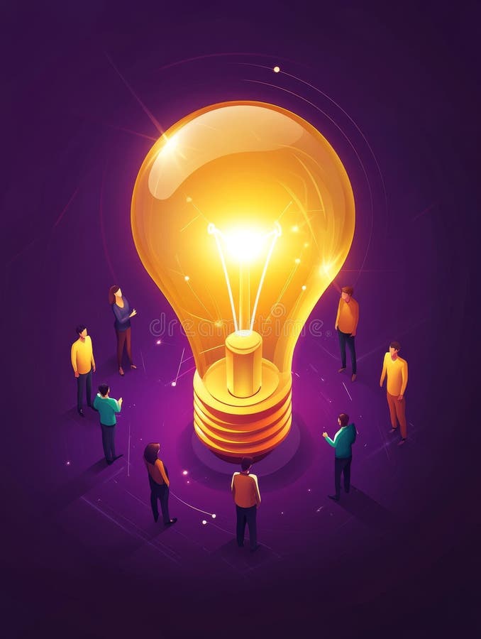 Graphic Design Illustration. People Develop Creative Business Ideas. Light Bulb Isometric As ...