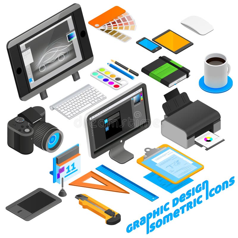 Graphic Design Isometric Icons Set Stock Vector - Illustration of ...