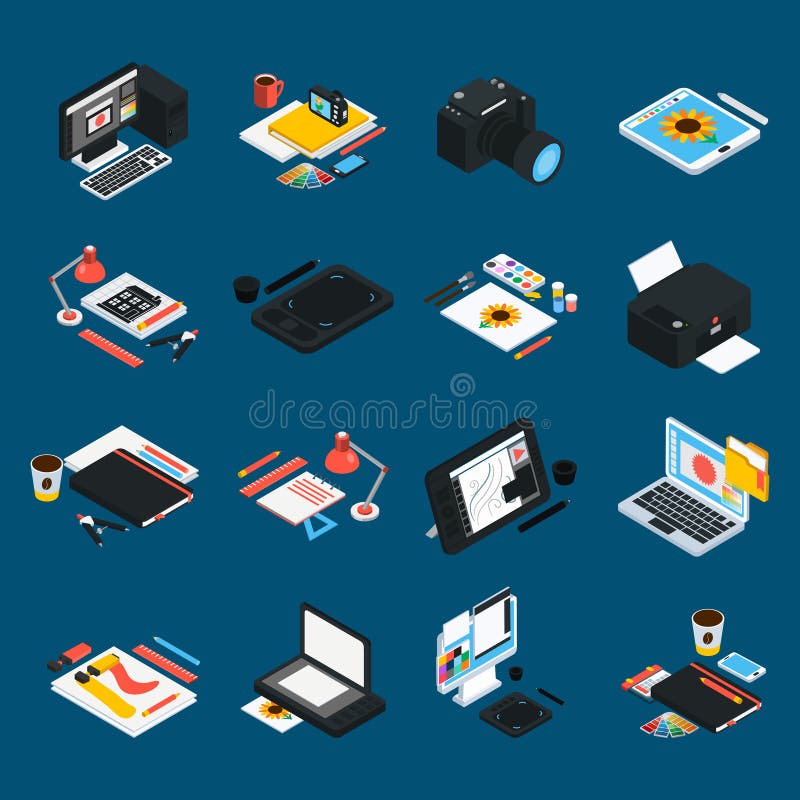 Graphic Design Isometric Icons Stock Vector - Illustration of display ...