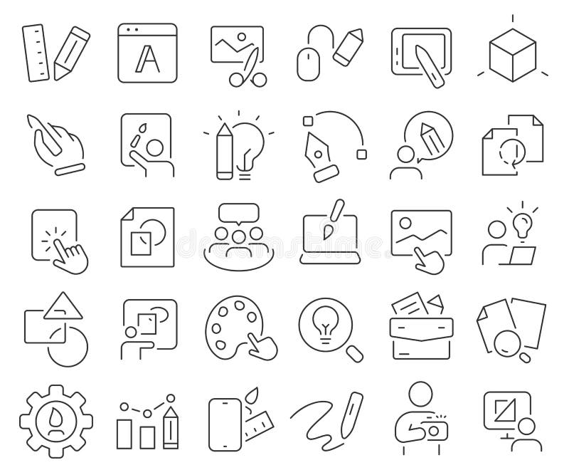 Graphic Design Line Icons Collection. Thin Outline Icons Pack Stock ...
