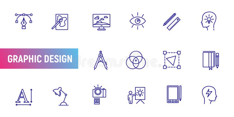 Graphic Design Line Thin Icon Art Idea. Vector Graphic Design Icon Set ...