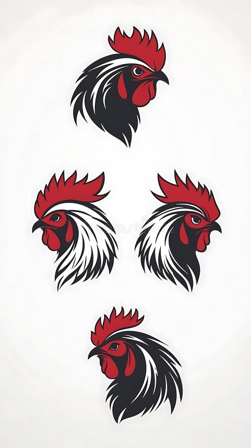 A Graphic Design of Multiple Rooster Head Portraits Stock Illustration ...