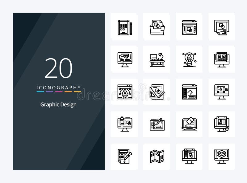 20 Graphic Design Outline Icon for Presentation. Vector Line Icons ...
