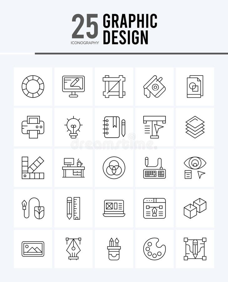 25 Graphic Design Outline Icons Pack Vector Illustration Stock Vector ...