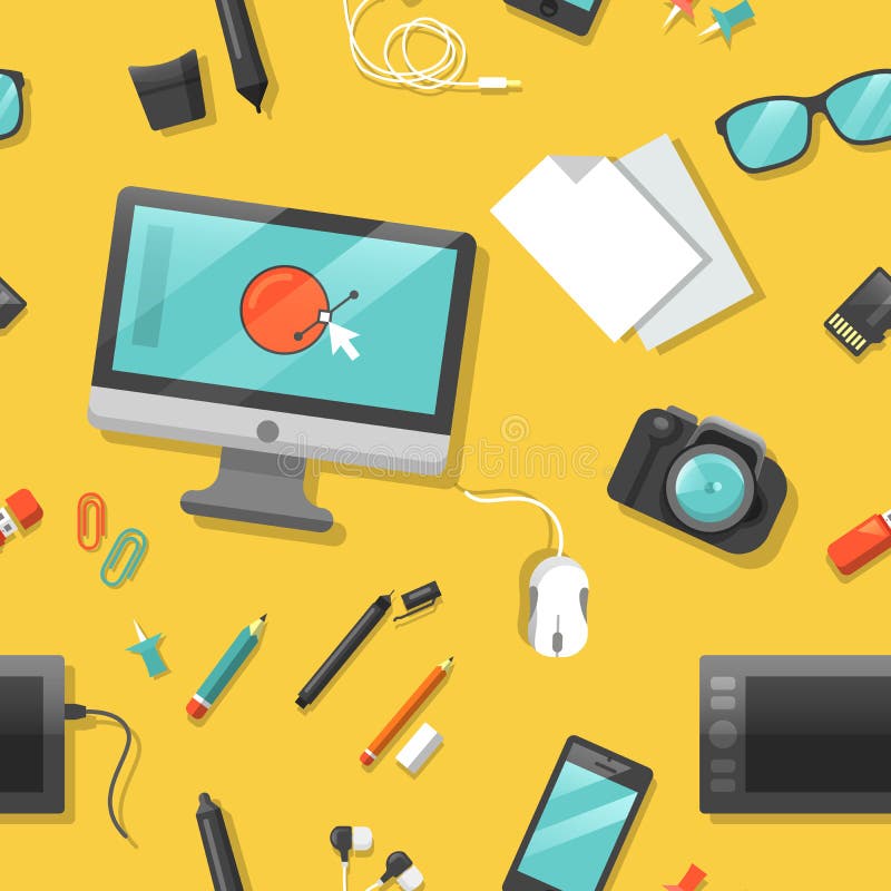 Graphic Design Seamless Pattern with Computer and Digital Tools Stock ...