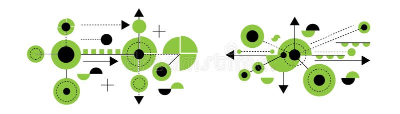 Graphic Design Technological Blueprint Hi Tech Line Art Green Color Set ...
