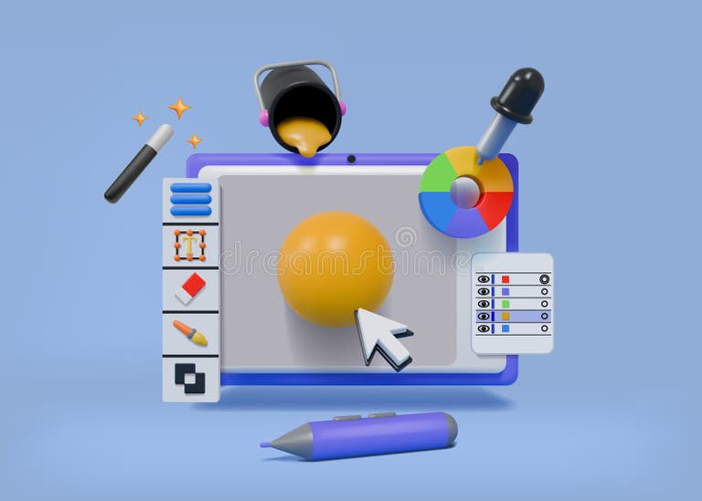 Graphic Design Tools. 3D Tablet Icon. Illustrator Create UX UI Web Desk ...